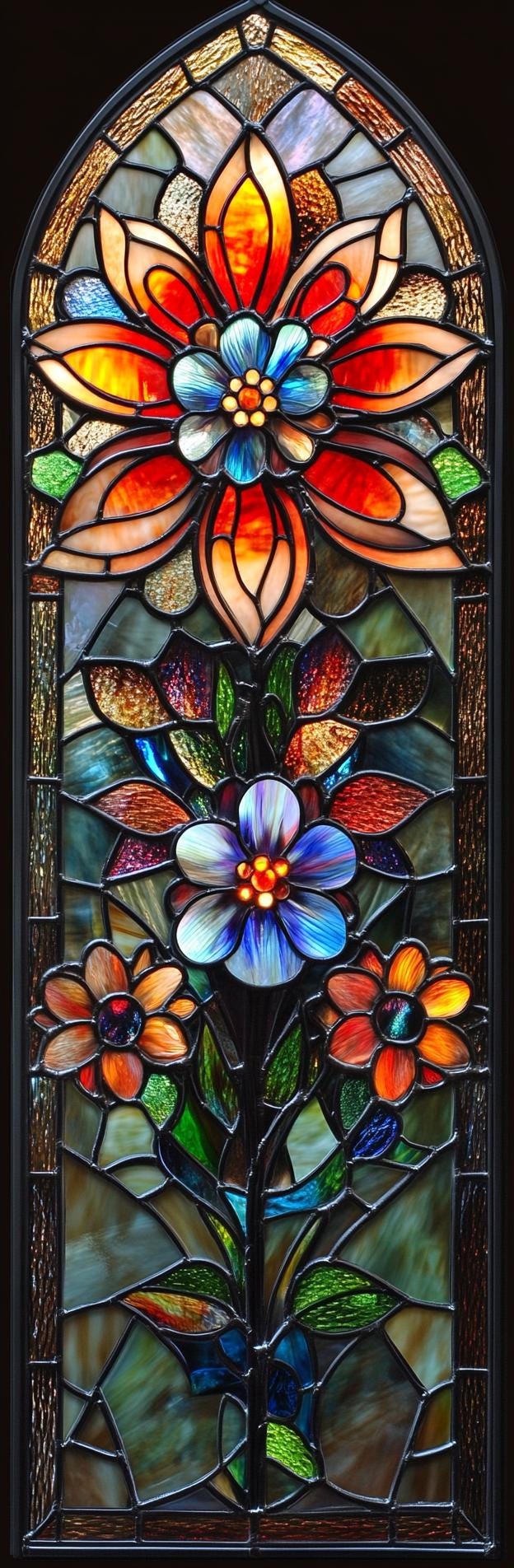 Custom Floral Stained Glass Window Decals - Arched Design With Vibrant ...