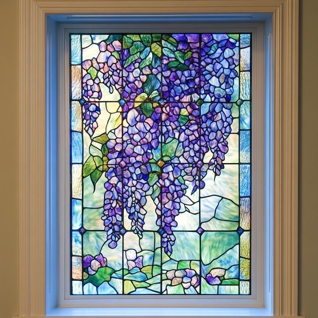 Custom Stained Glass Window Film – Purple Wisteria Floral Design ...