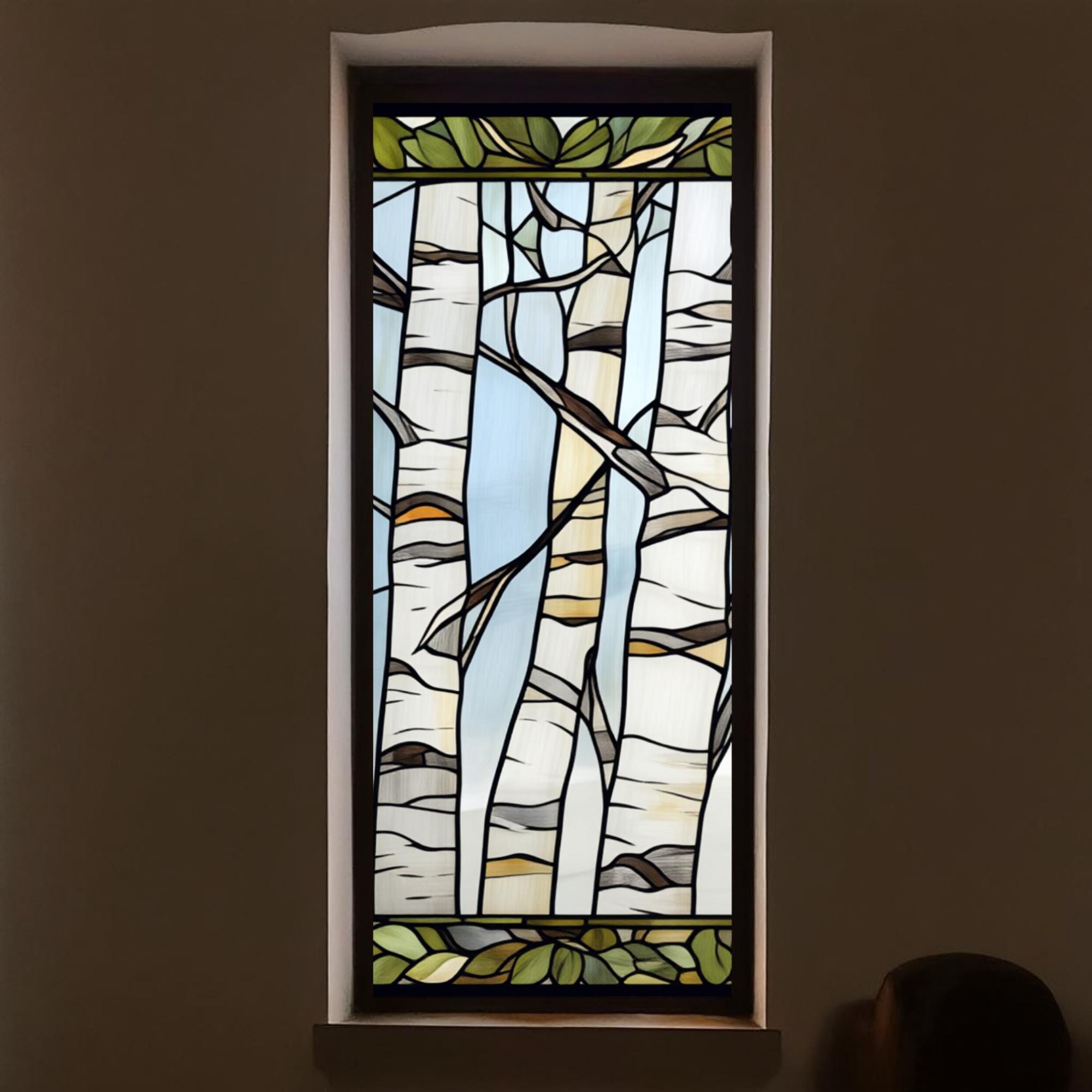 Stained Glass Window Film Birch Tree Forest Design Window Privacy Film ...