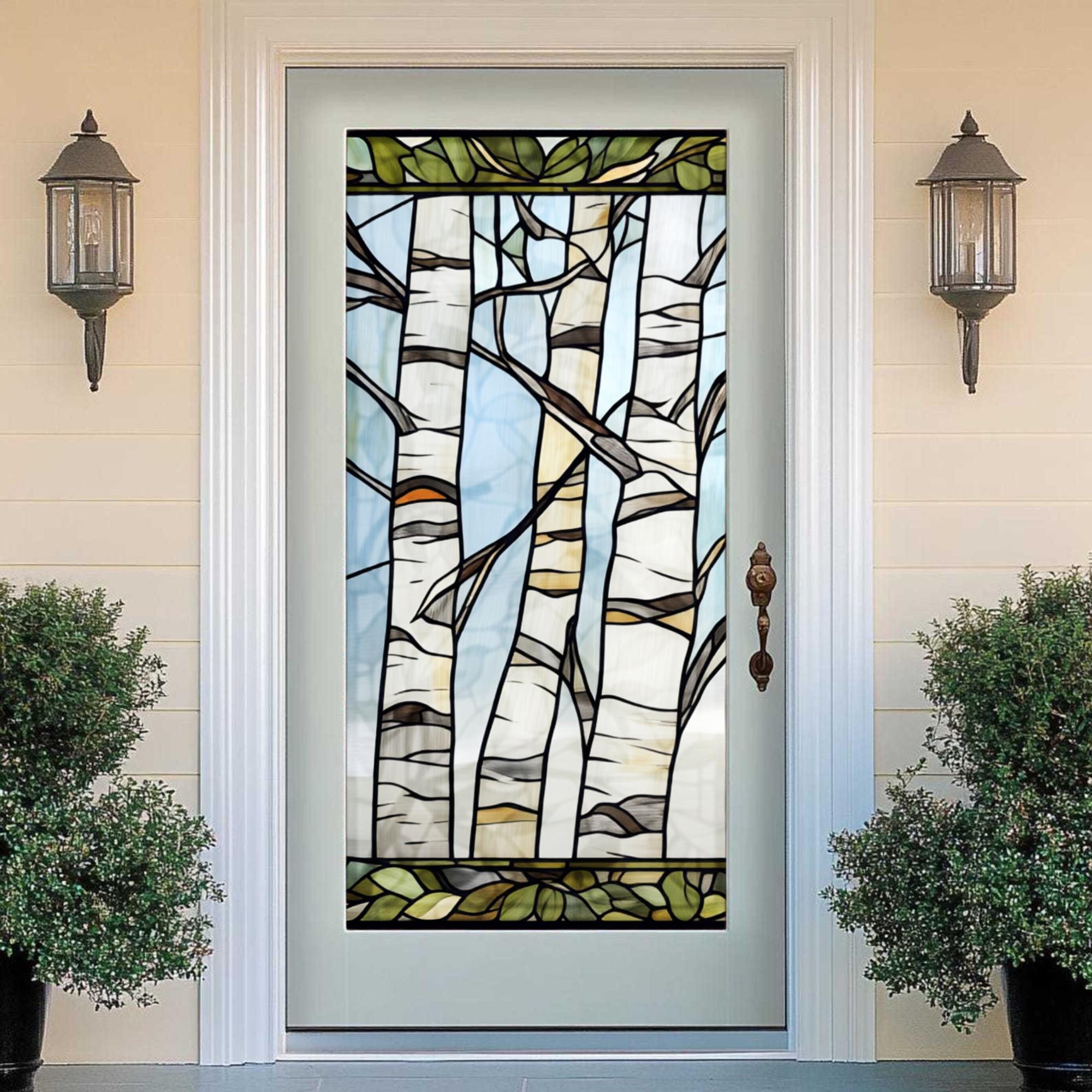Stained Glass Window Film Birch Tree Forest Design Window Privacy Film ...