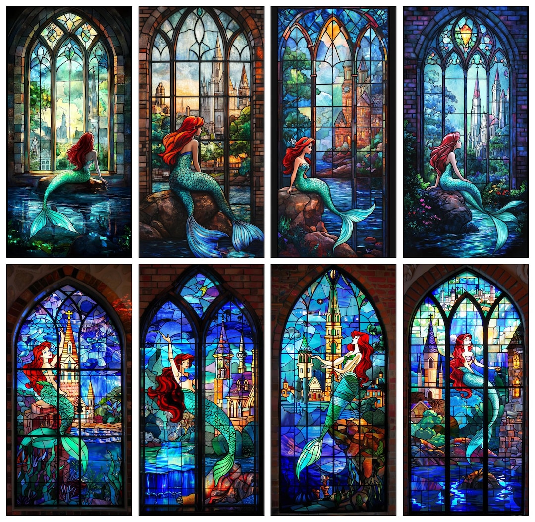 Mermaid Stained Glass Window Film - Fantasy Castle and Ocean Design - Etsy