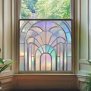 Custom Iridescent Stained Glass Window Film Elegant Art Deco Arch ...