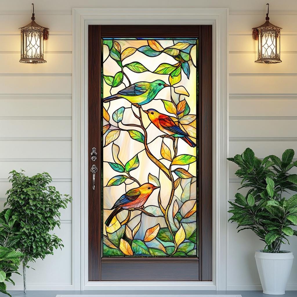 Handmade Stained Glass Window Cling – Botanical Bird Art, Static ...