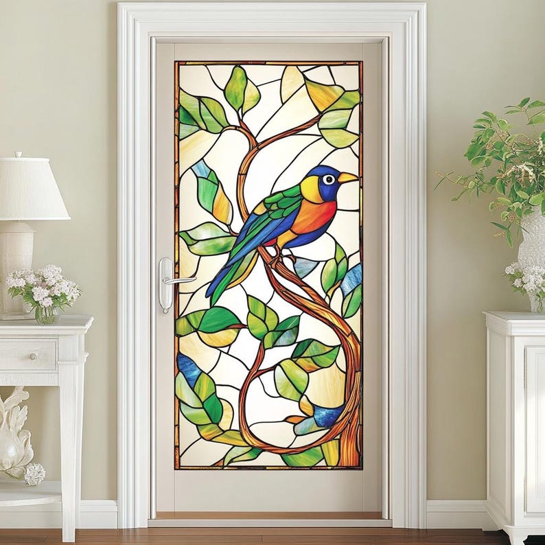 Handmade Stained Glass Window Cling – Botanical Bird Art, Static ...