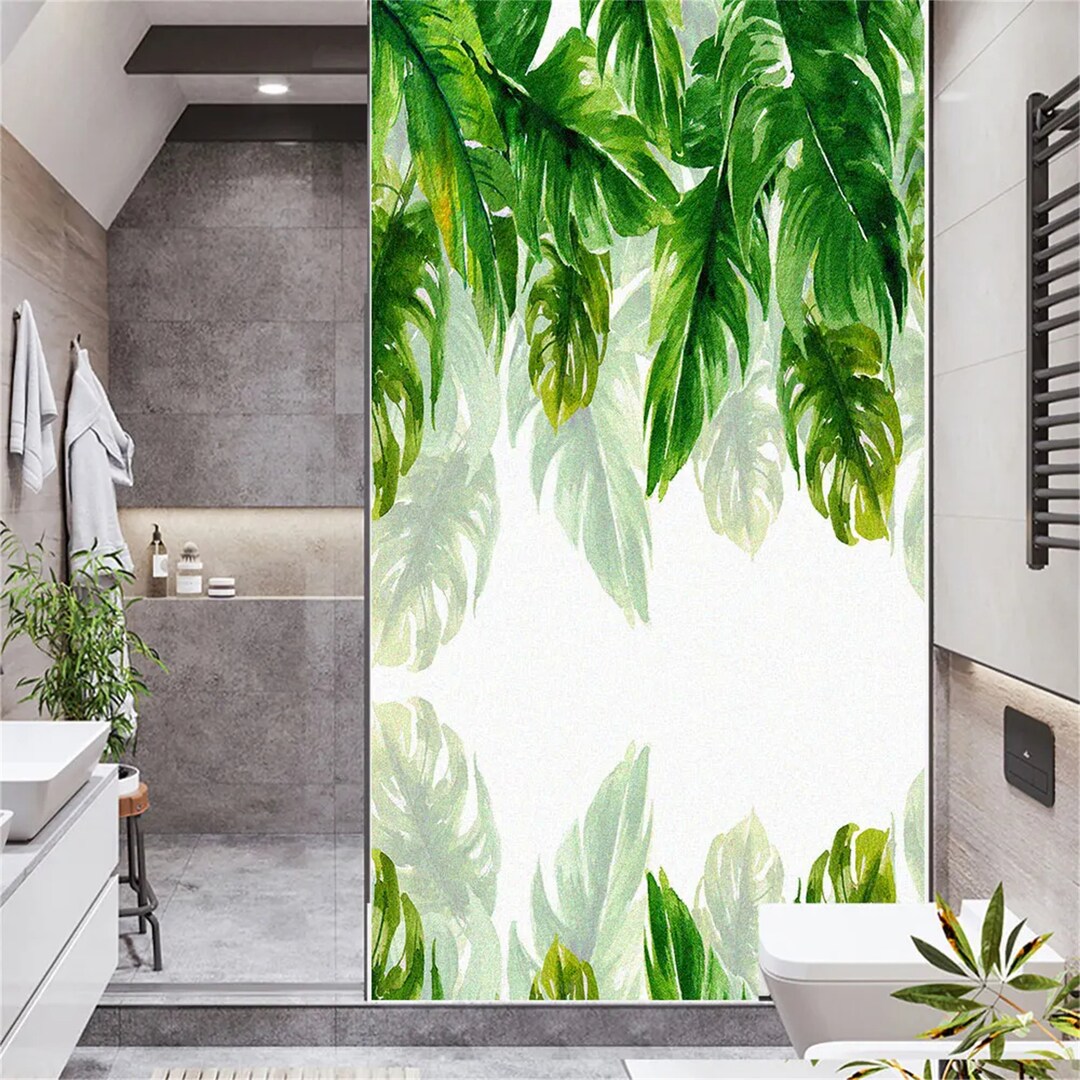 Window Film Privacy Tropical Leaves Non-adhesive Glass Sticker UV ...