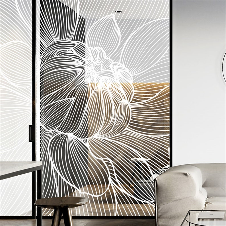 Customized Size Peony Decorated Window Film That Lets in Light Frosted ...