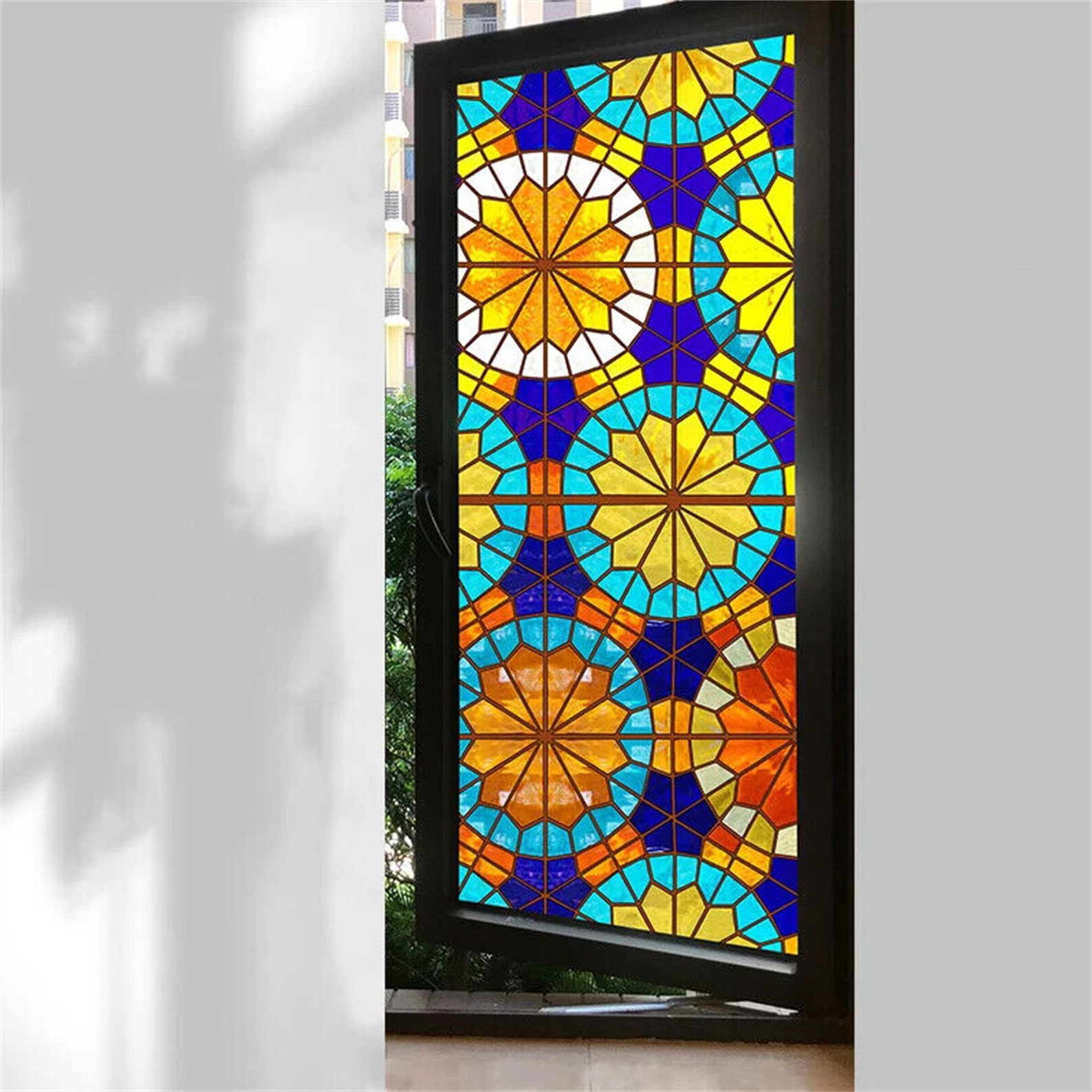 Static Cling Window Tint - Colorful Stained Glass Design, Privacy, Heat ...