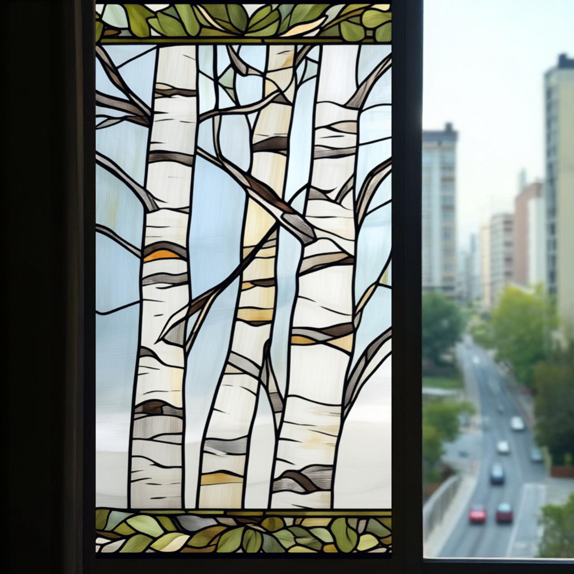 Stained Glass Window Film Birch Tree Forest Design Window Privacy Film ...
