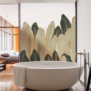 Privacy Windows Film Decorative Gold Black White Leaf Glass Film Static ...