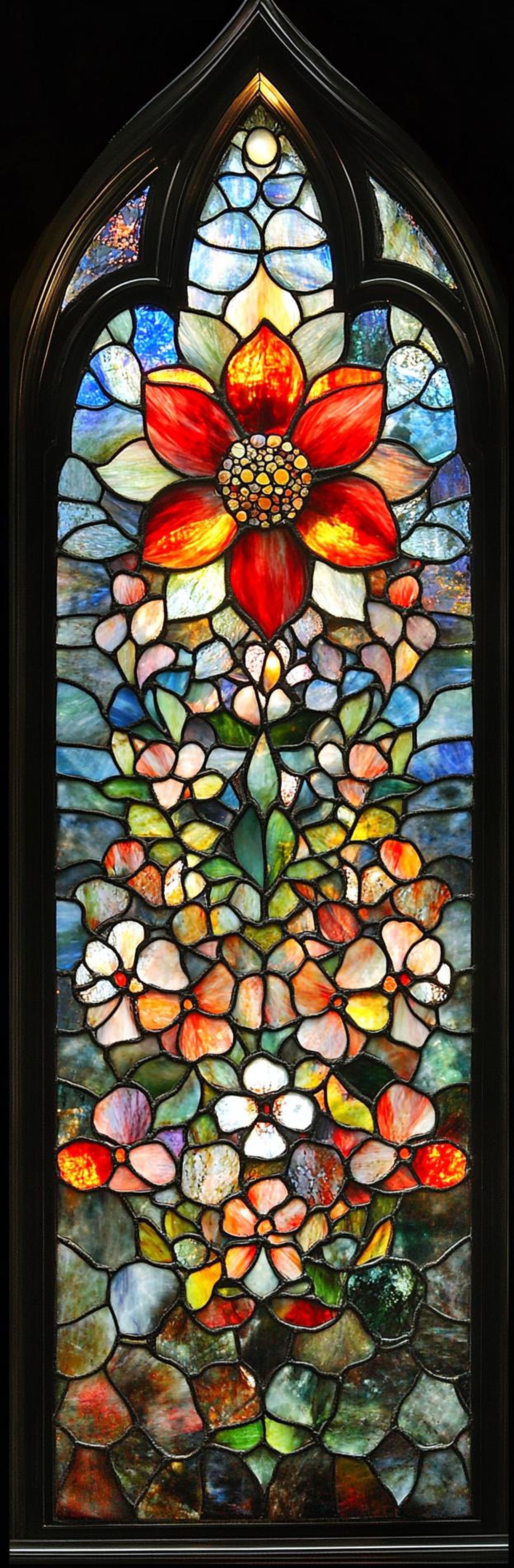 Custom Floral Stained Glass Window Decals - Arched Design With Vibrant ...