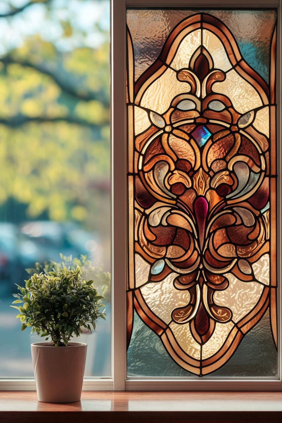 Vintage Floral Stained Glass Window Film – Custom Privacy Cling With ...