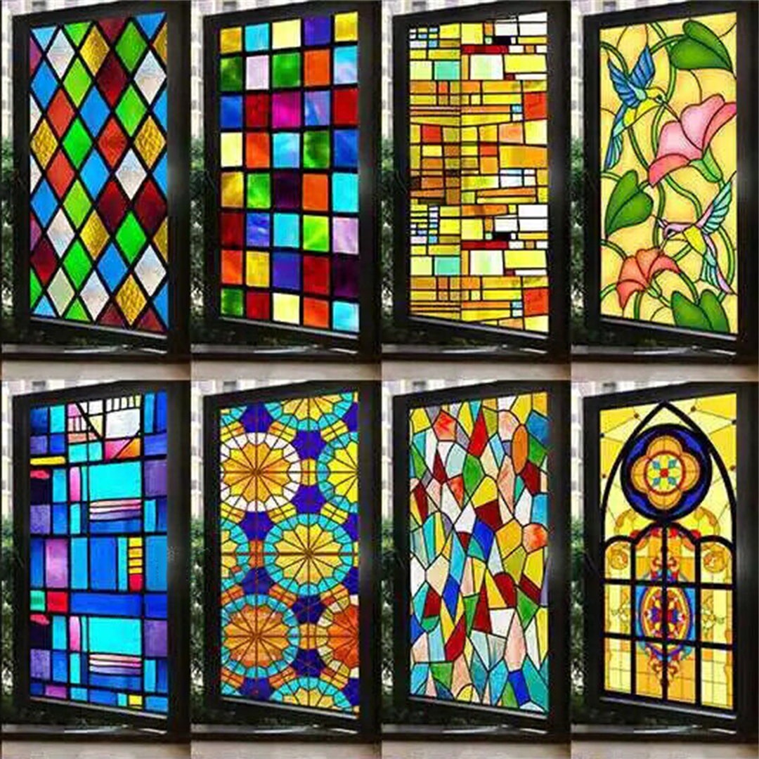 Decorative Window Decal - Colorful Stained Glass Effect, Privacy Film ...
