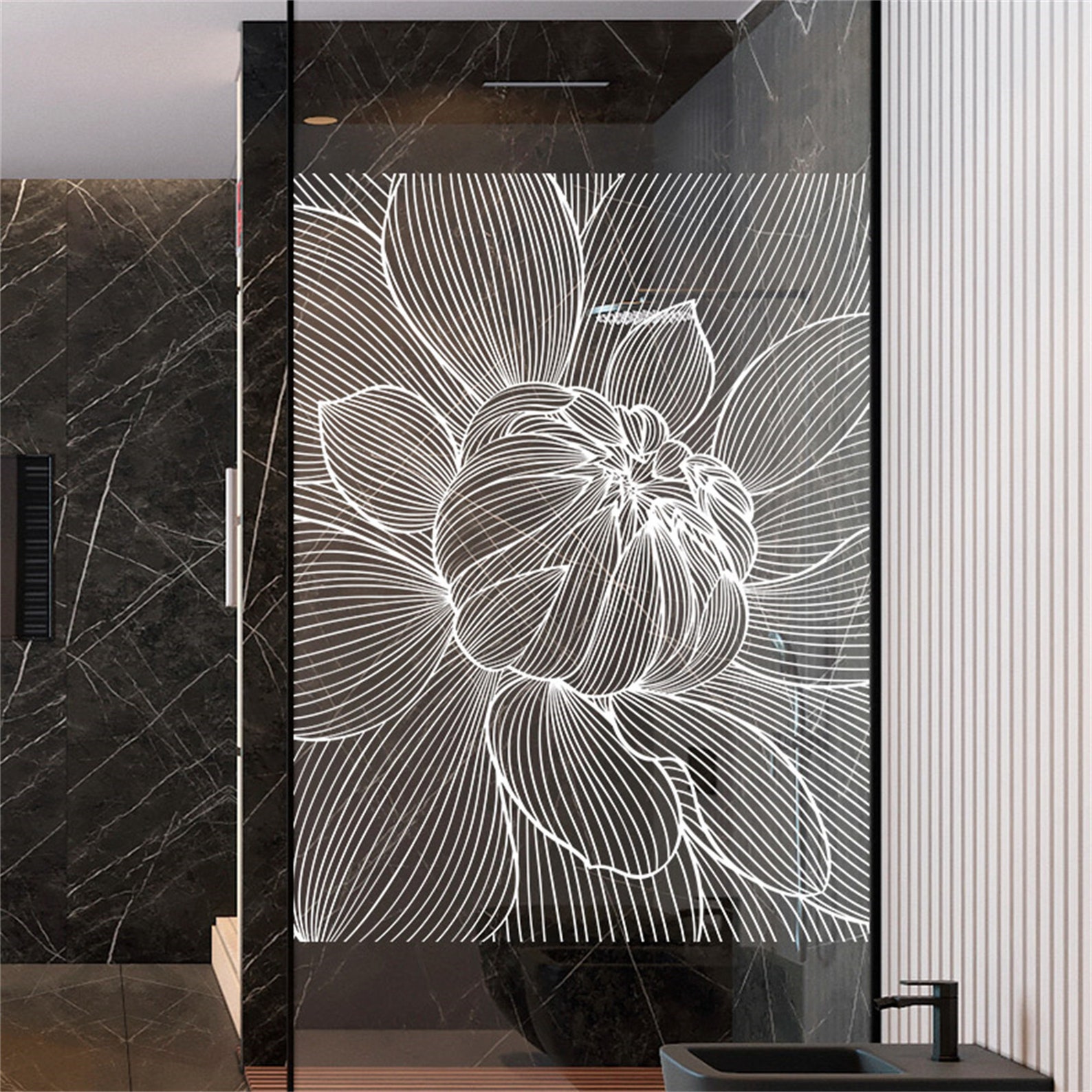 Customized Size Peony Decorated Window Film That Lets in Light Frosted ...