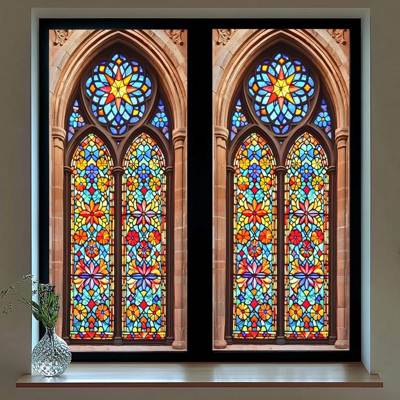 Stained Glass Window Film Gothic - Etsy