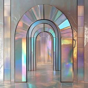 Custom Iridescent Stained Glass Window Film Elegant Art Deco Arch ...