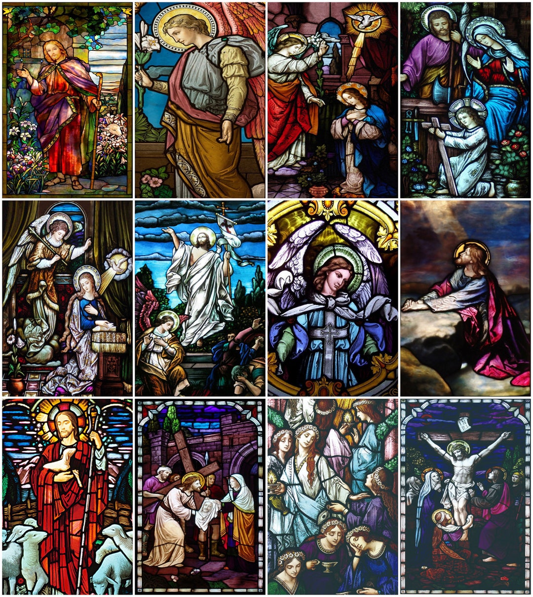 Sacred Stained Glass Window Clings - Custom-sized Jesus and Mary ...