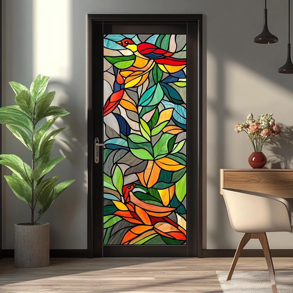 Handmade Stained Glass Window Cling – Botanical Bird Art, Static ...