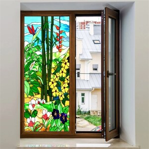 Customized Frosted Glass Window Film With Elegant Artwork - Flower ...