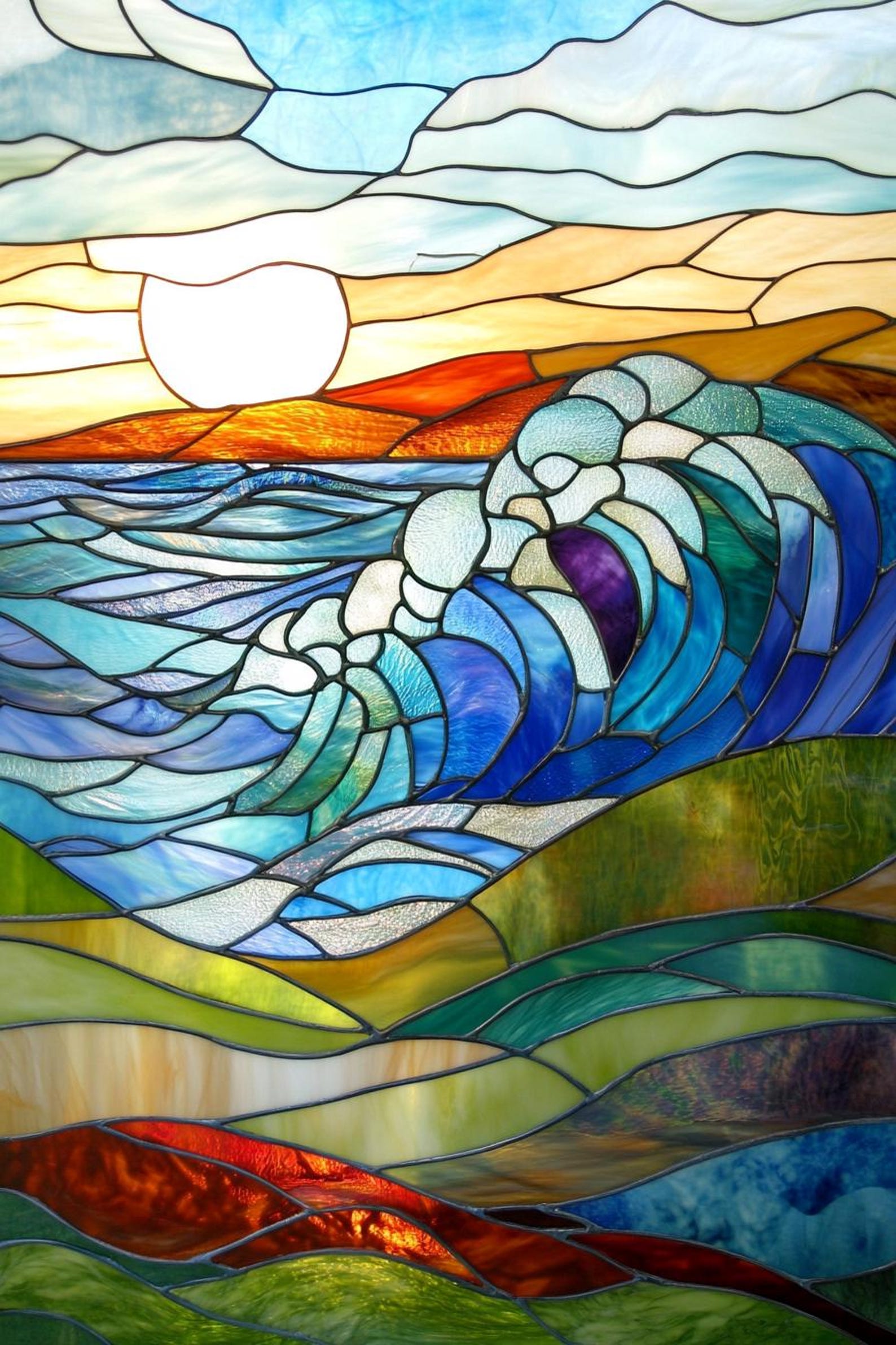 Ocean Wave Stained Glass Window Film Collection -custom Decorative ...