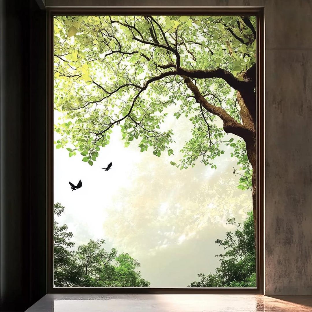 Nature Tree Canopy Window Film - Tranquil Decorative Privacy Glass ...