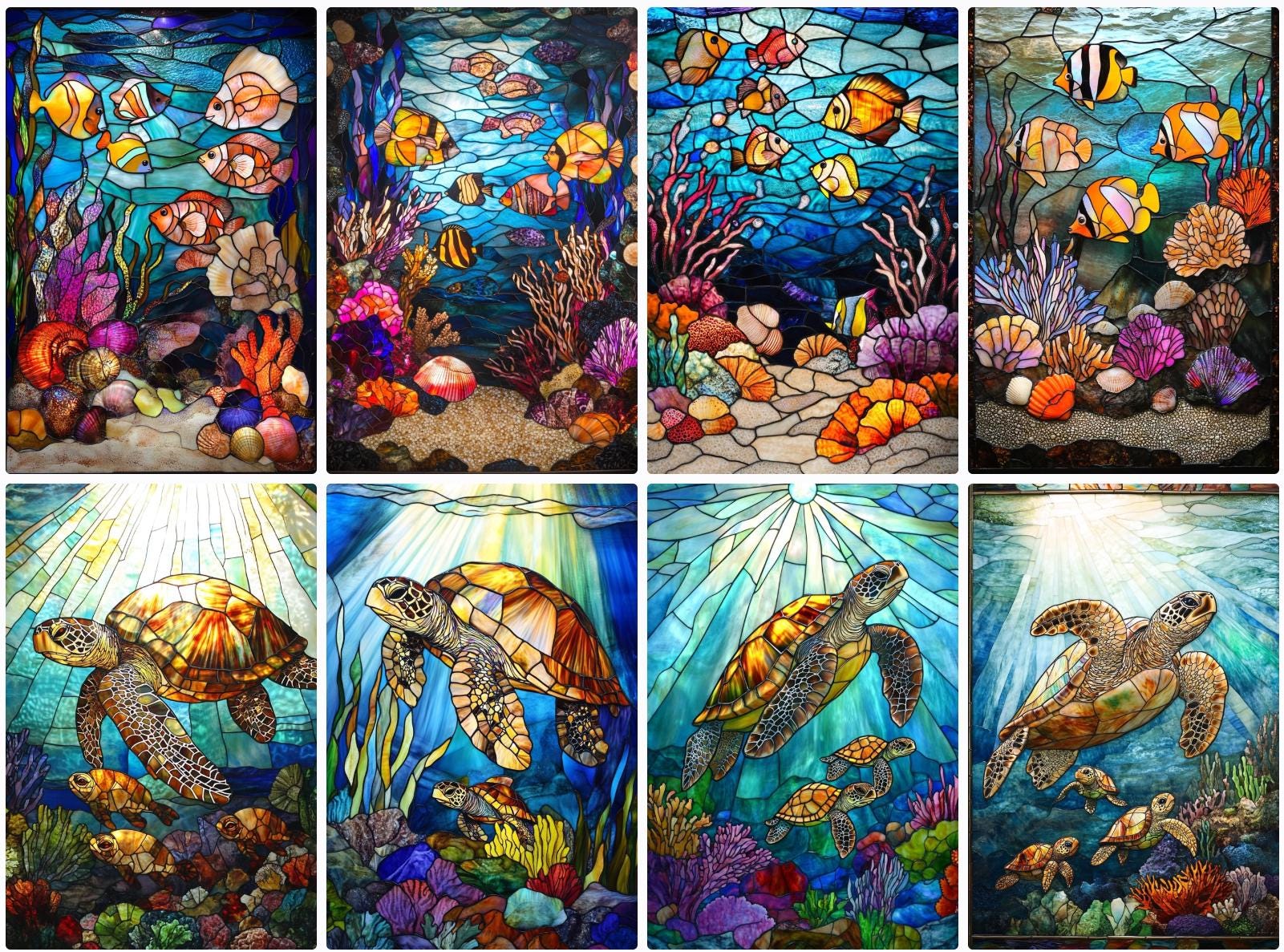 Underwater Sea Turtle Stained Glass Window Film – Decorative Privacy ...