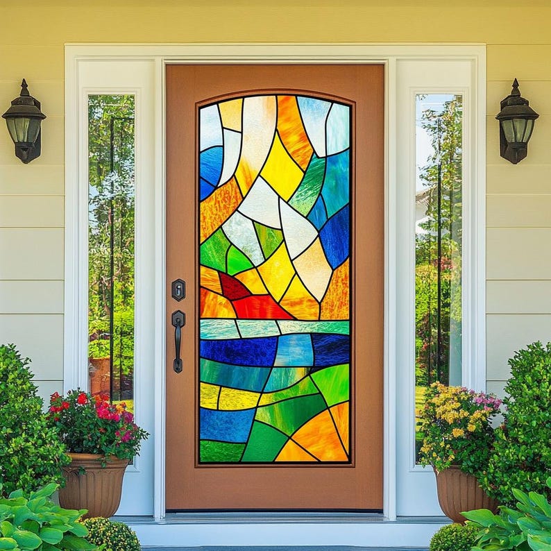 Custom Stained Glass Window Film – Scenic Landscape Design, Privacy ...