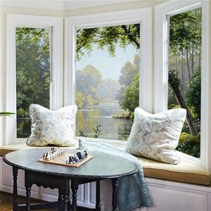 Decortive Window Film Privacy Forest Creek Landscape Oil Painting ...