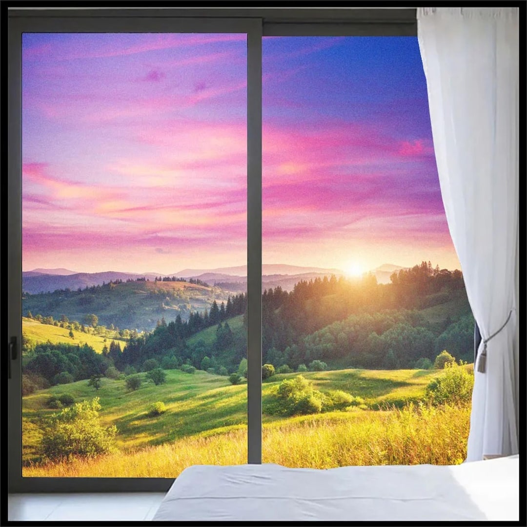 Window Privacy Glass Film – Romantic Scenery Pattern, Frosted, Sliding ...