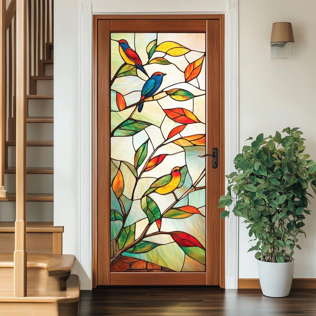Handmade Stained Glass Window Cling – Botanical Bird Art, Static ...