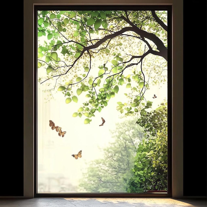 Nature Tree Canopy Window Film - Tranquil Decorative Privacy Glass ...