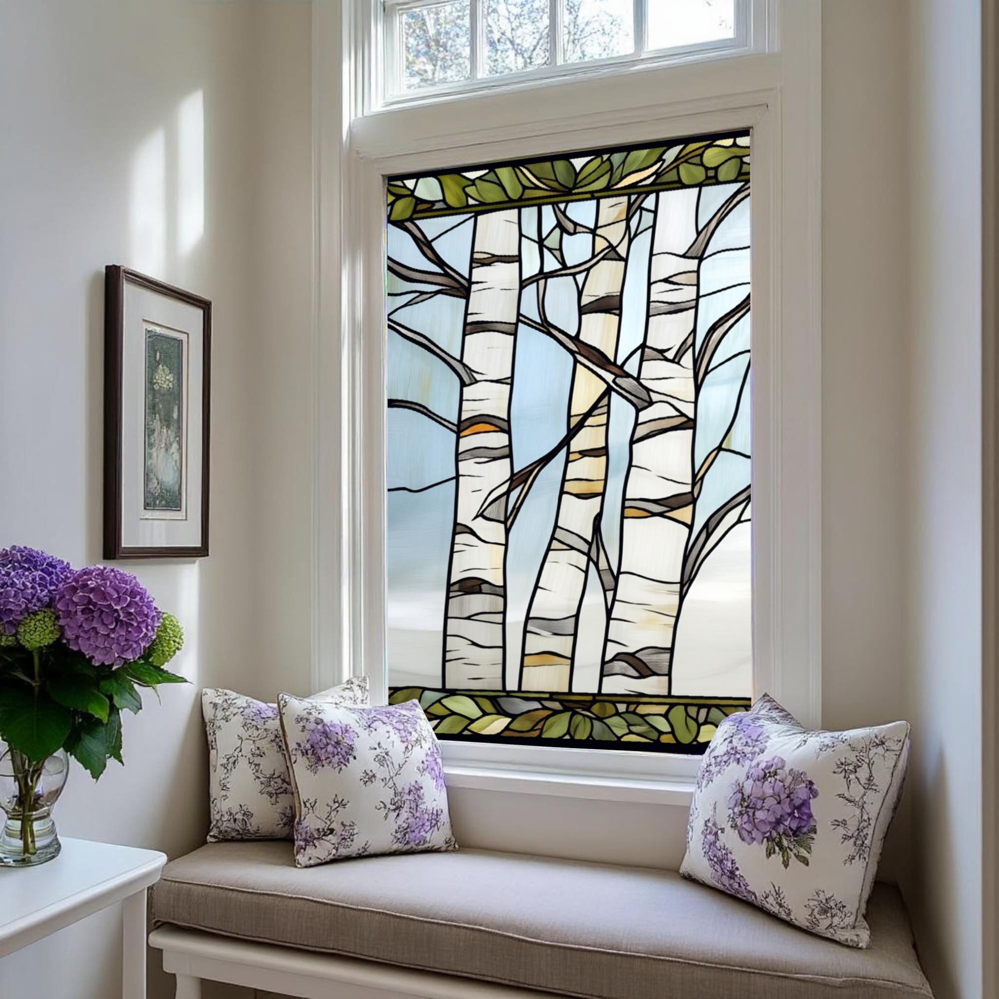 Stained Glass Window Film Birch Tree Forest Design Window Privacy Film ...