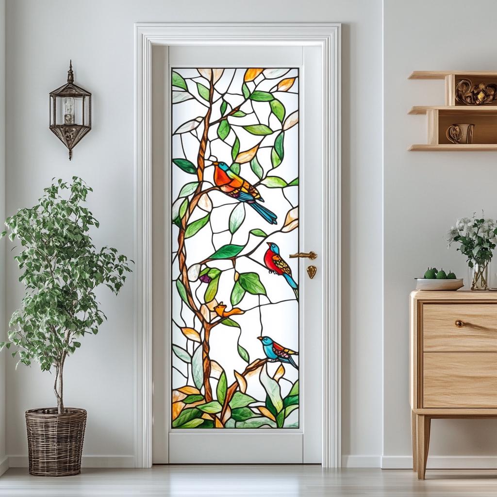 Handmade Stained Glass Window Cling – Botanical Bird Art, Static ...