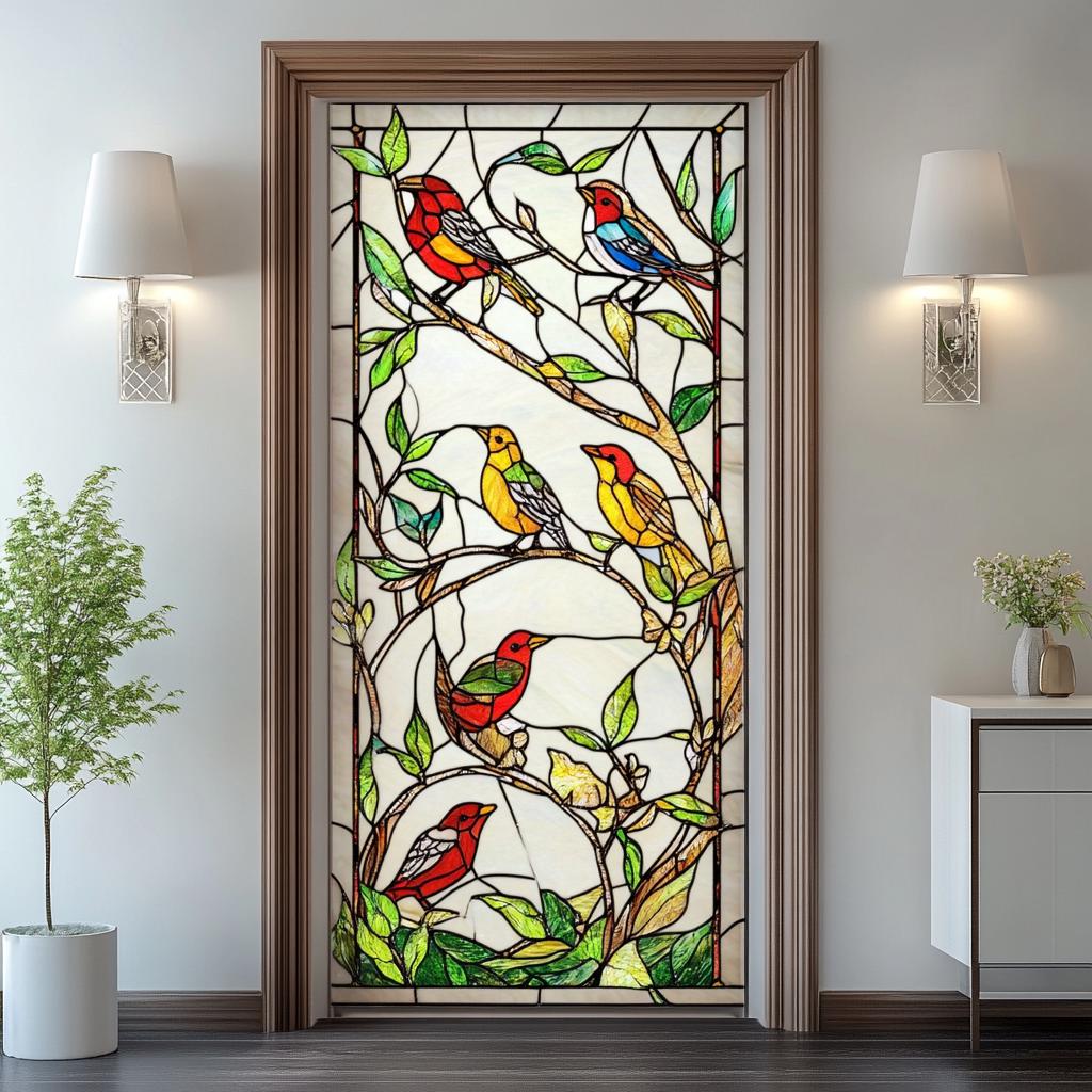 Handmade Stained Glass Window Cling – Botanical Bird Art, Static ...