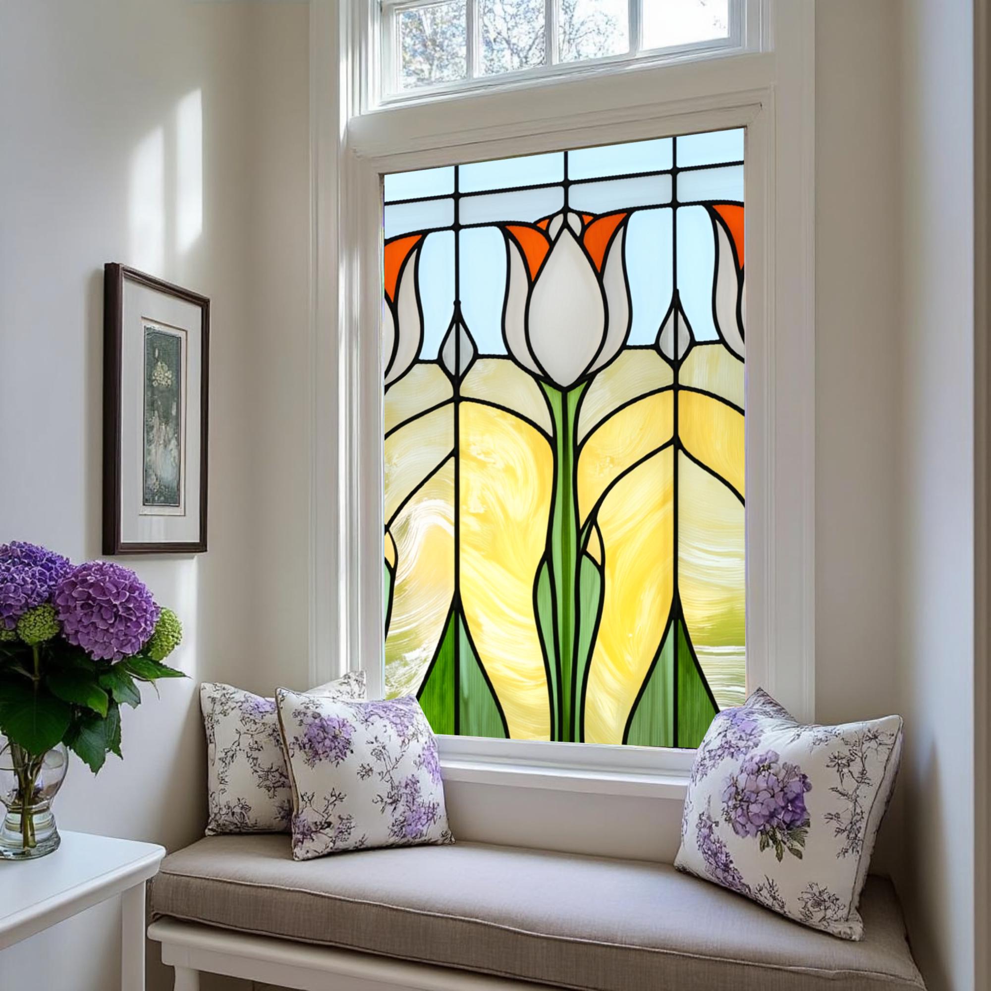 Tulip Stained Glass Window Film Art Nouveau Floral Design Frosted ...