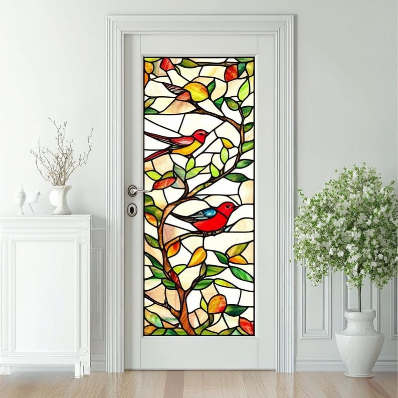 Handmade Stained Glass Window Cling – Botanical Bird Art, Static ...
