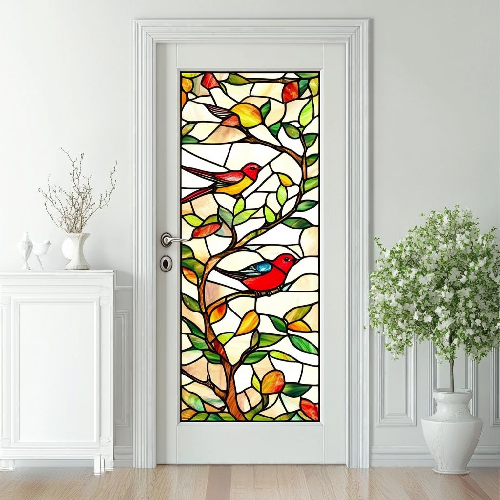 Handmade Stained Glass Window Cling – Botanical Bird Art, Static ...