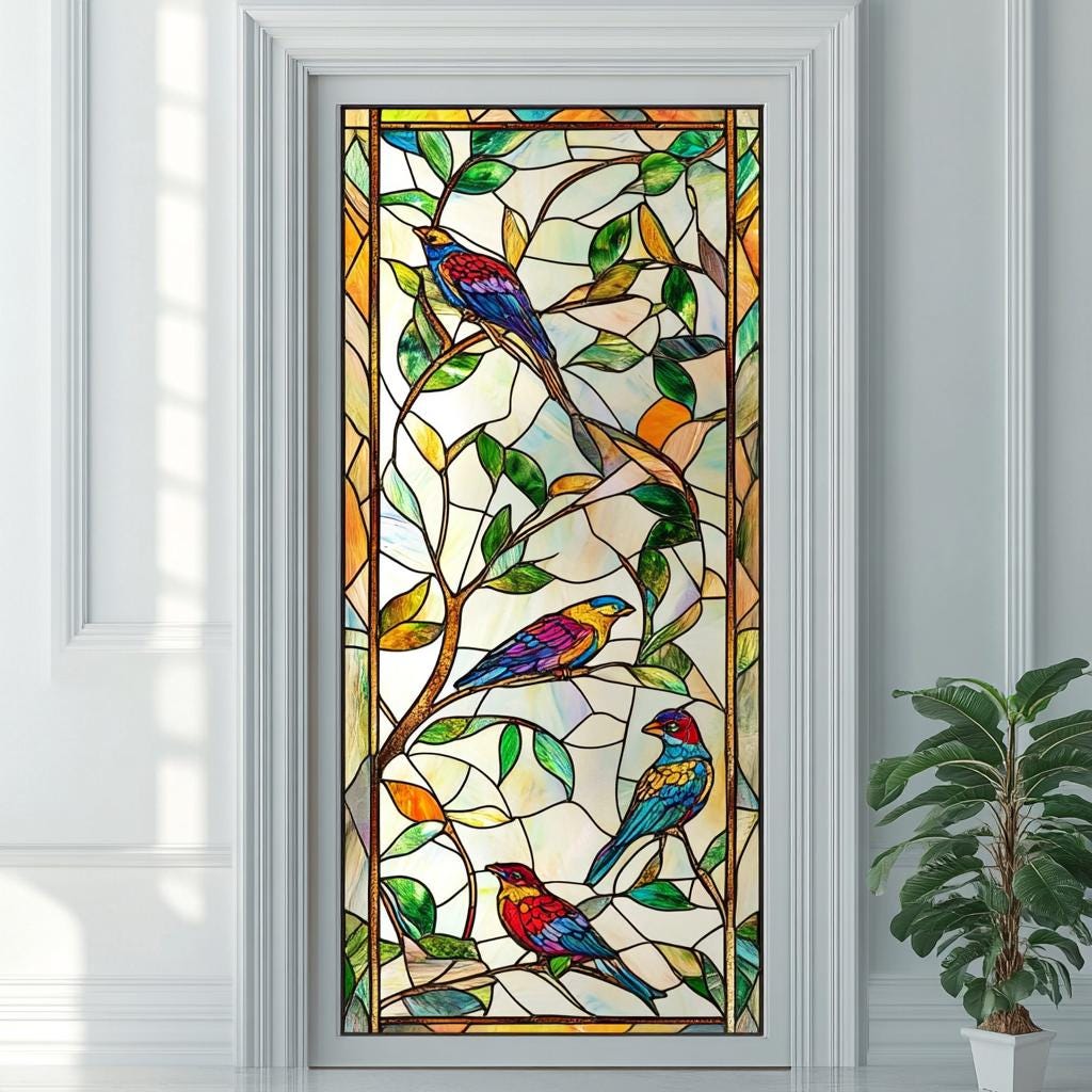 Handmade Stained Glass Window Cling – Botanical Bird Art, Static ...