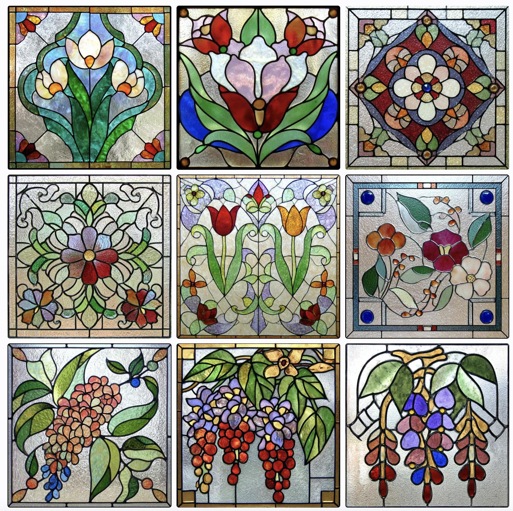 Custom Size Stained Glass Window Film 9 Floral Patterns, Privacy Window ...