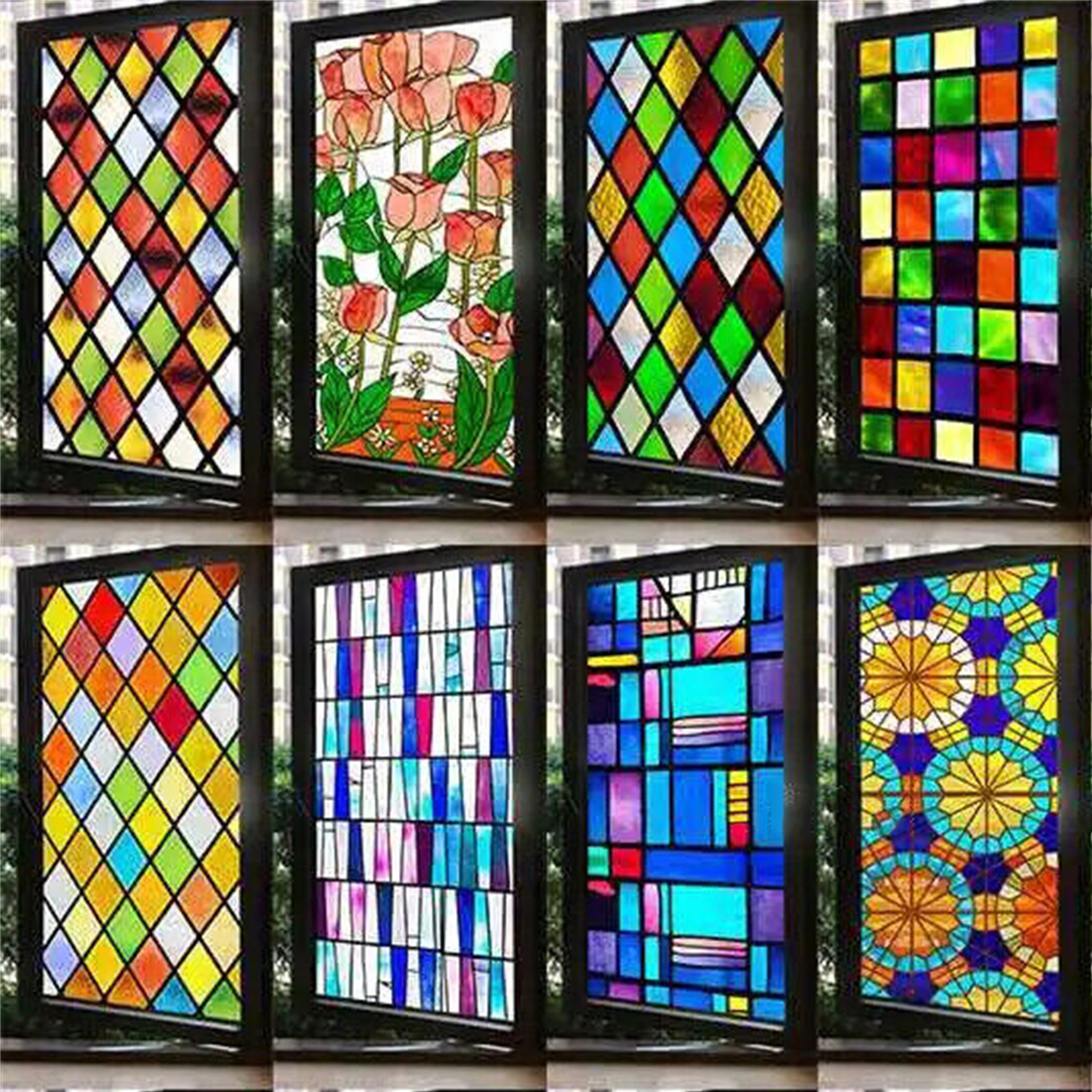 Static Cling Window Tint - Colorful Stained Glass Design, Privacy, Heat ...