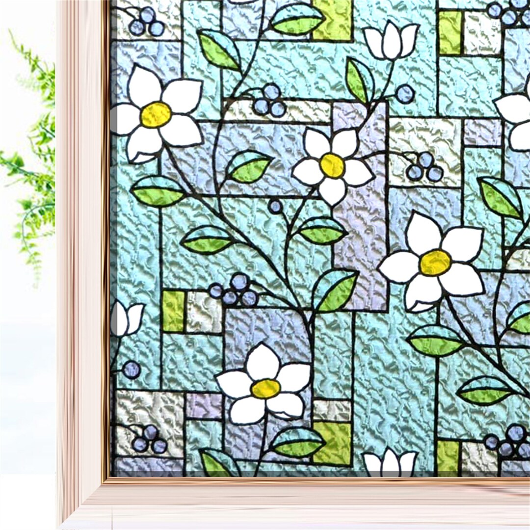 Stained Glass Window Film Color Flower Pattern Privacy Window Sticker Decorative Anti-uv Vinyl ...