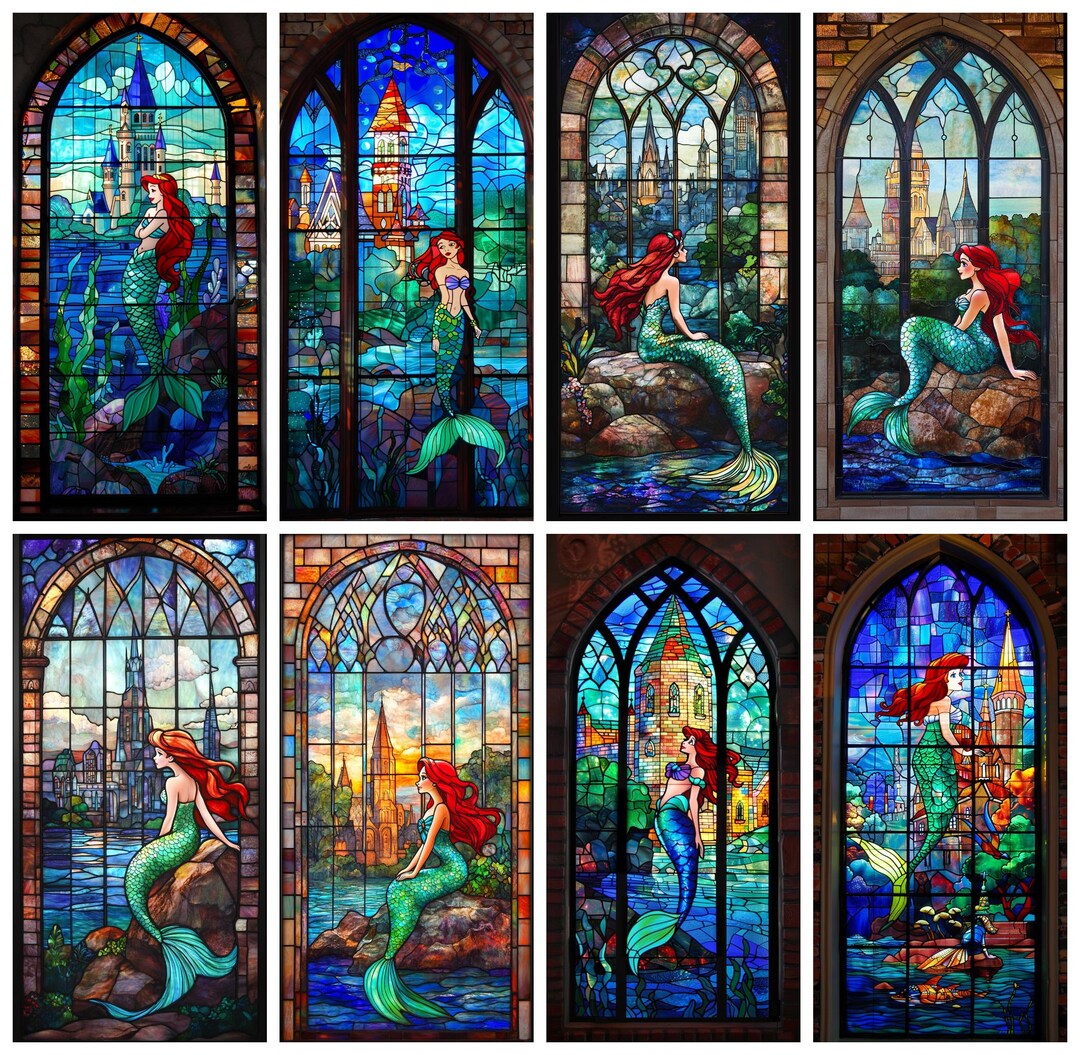 Fantasy Mermaid Stained Glass Window Film - Vibrant Castle and Ocean ...