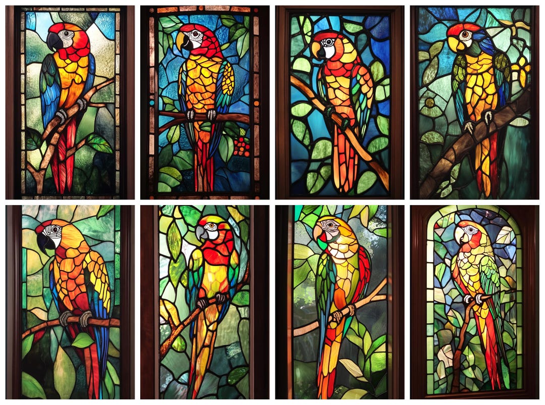 Custom Macaw Parrot Stained Glass Window Film - Vibrant Decorative ...