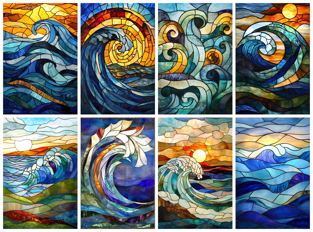 Ocean Wave Stained Glass Window Film Collection -custom Decorative ...