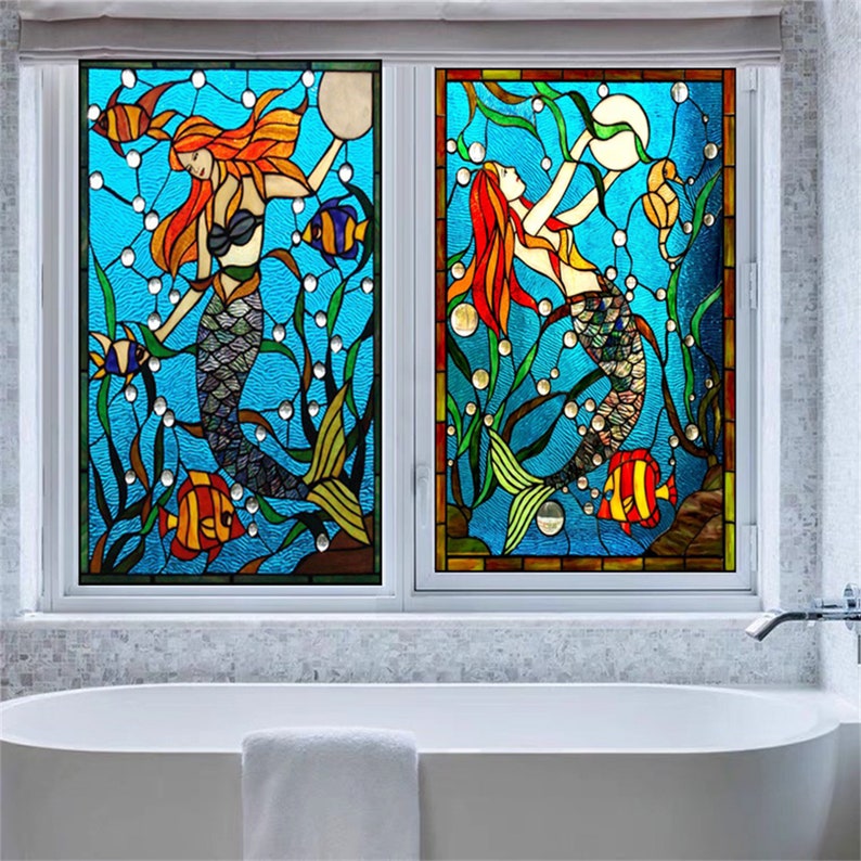 Stained Glass Window Film Animal Fish Bird Cat Tiger Color - Etsy