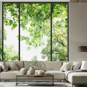 Lush Green Leaf Window Film - Static Cling Privacy Glass Cover, Nature ...