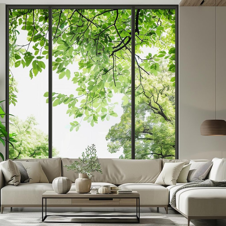 Lush Green Leaf Window Film - Static Cling Privacy Glass Cover, Nature ...