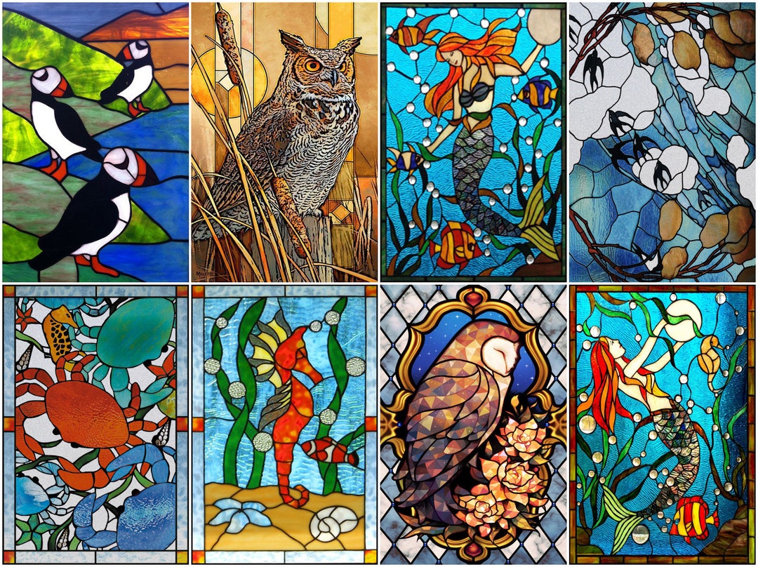 Custom Animal Print Window Film: Stained Glass Static Cling With Fish ...