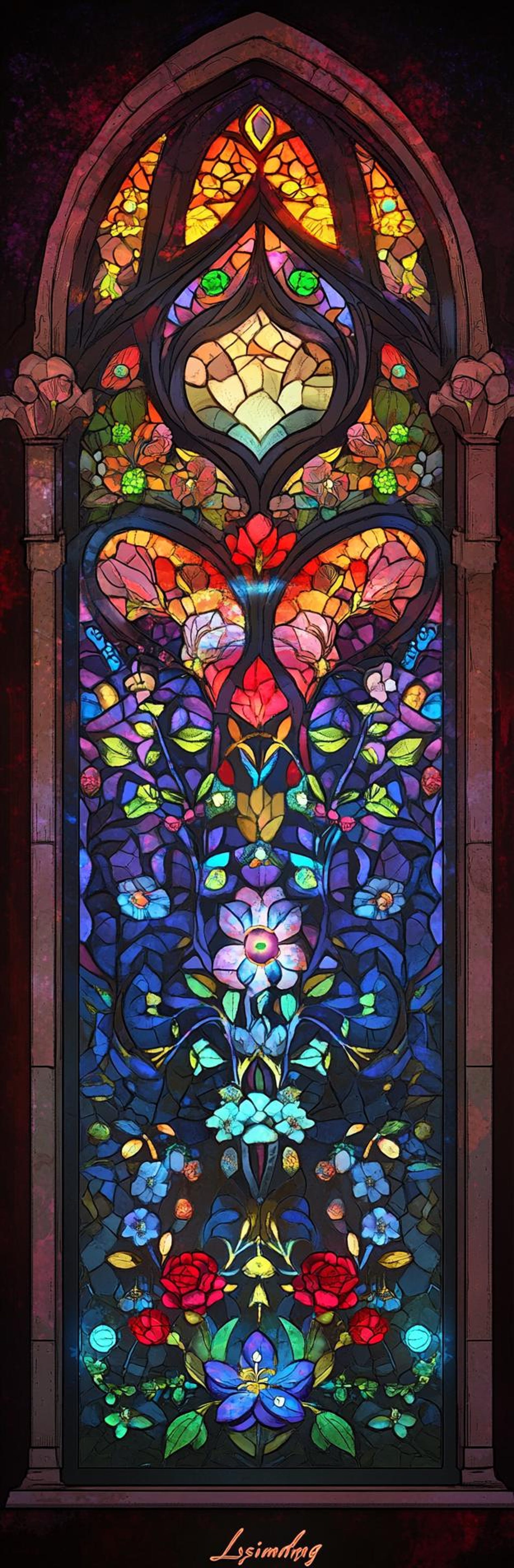 Custom Floral Stained Glass Window Decals - Arched Design With Vibrant ...