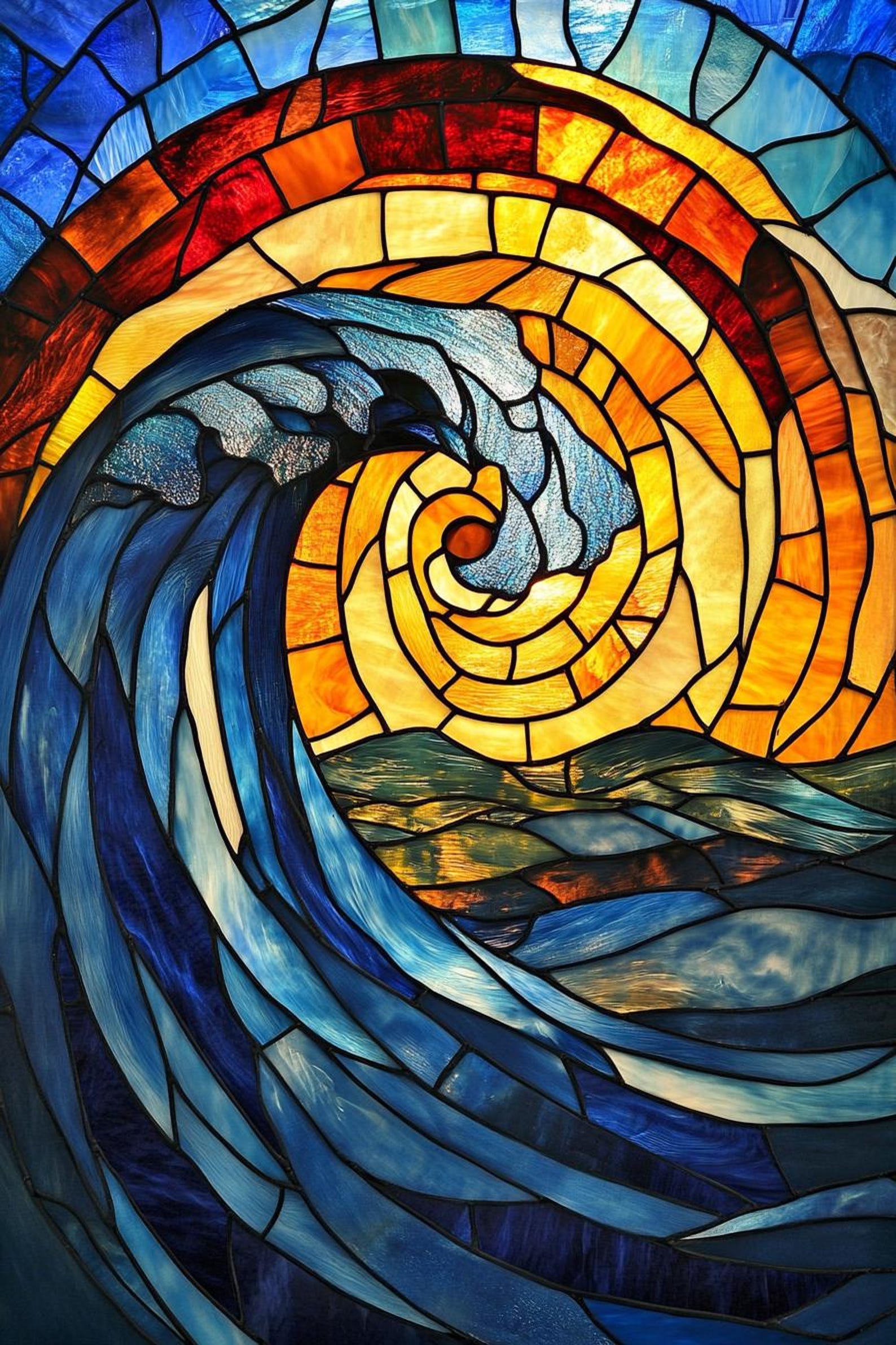 Ocean Wave Stained Glass Window Film Collection -custom Decorative ...