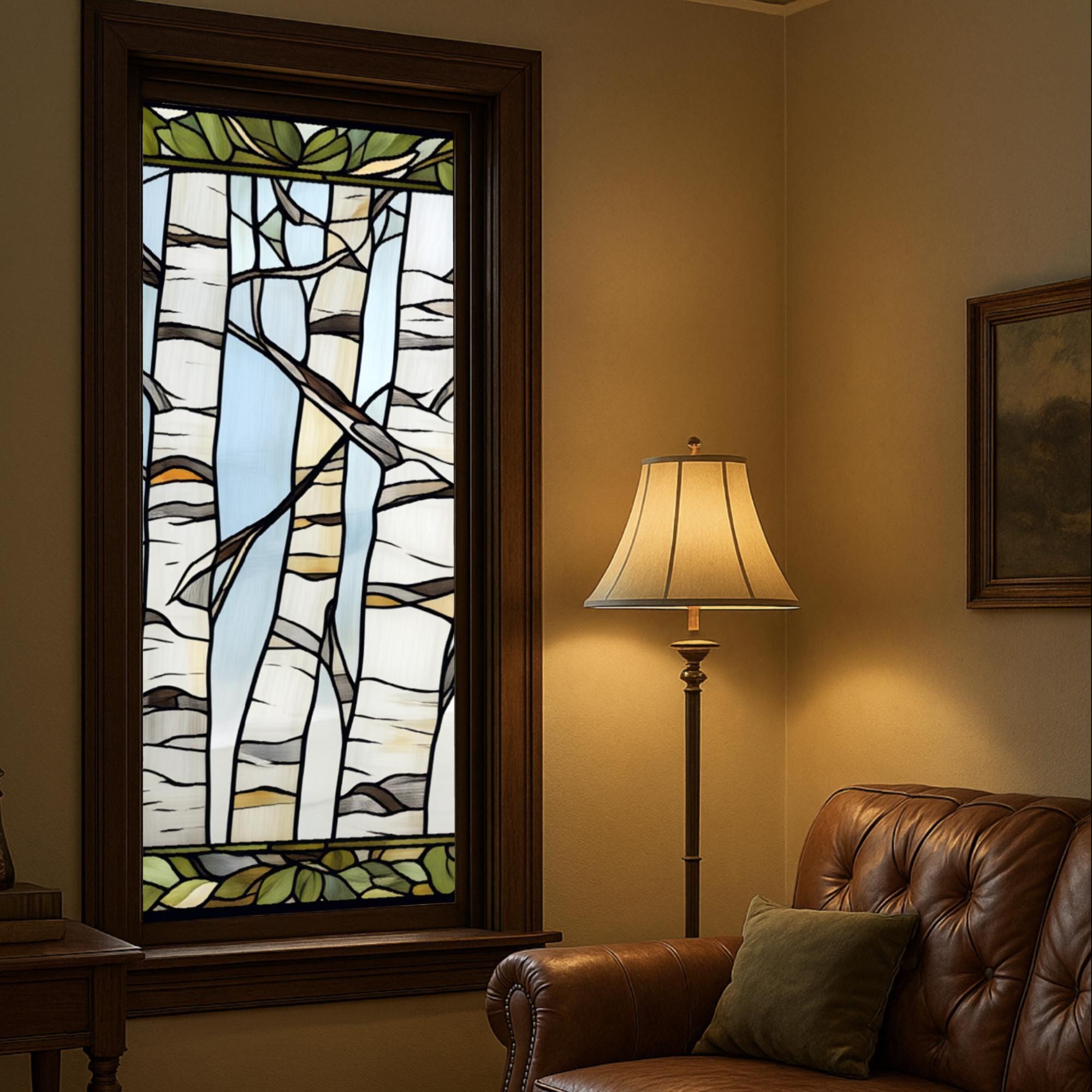 Stained Glass Window Film Birch Tree Forest Design Window Privacy Film ...